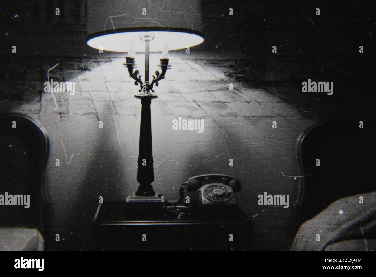 Fine 1970s vintage black and white photography of a rotary dial phone ...