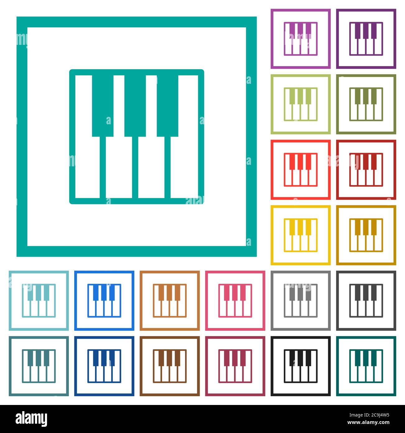 Piano keyboard flat color icons with quadrant frames on white ...