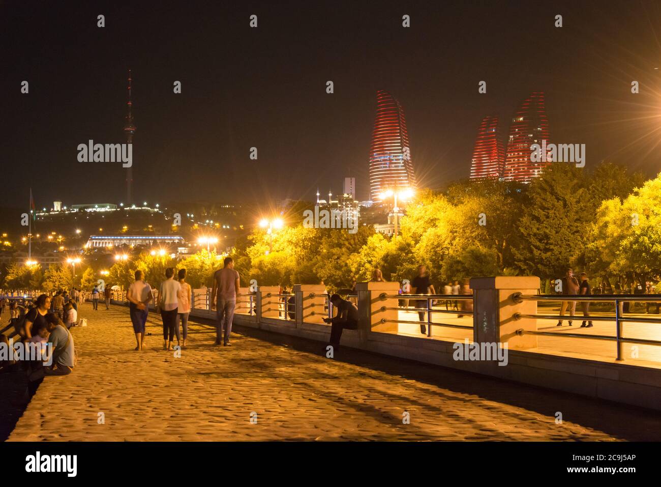 Baku, Azerbaijan - Night view of Baku with the Flame Towers. a famous ...