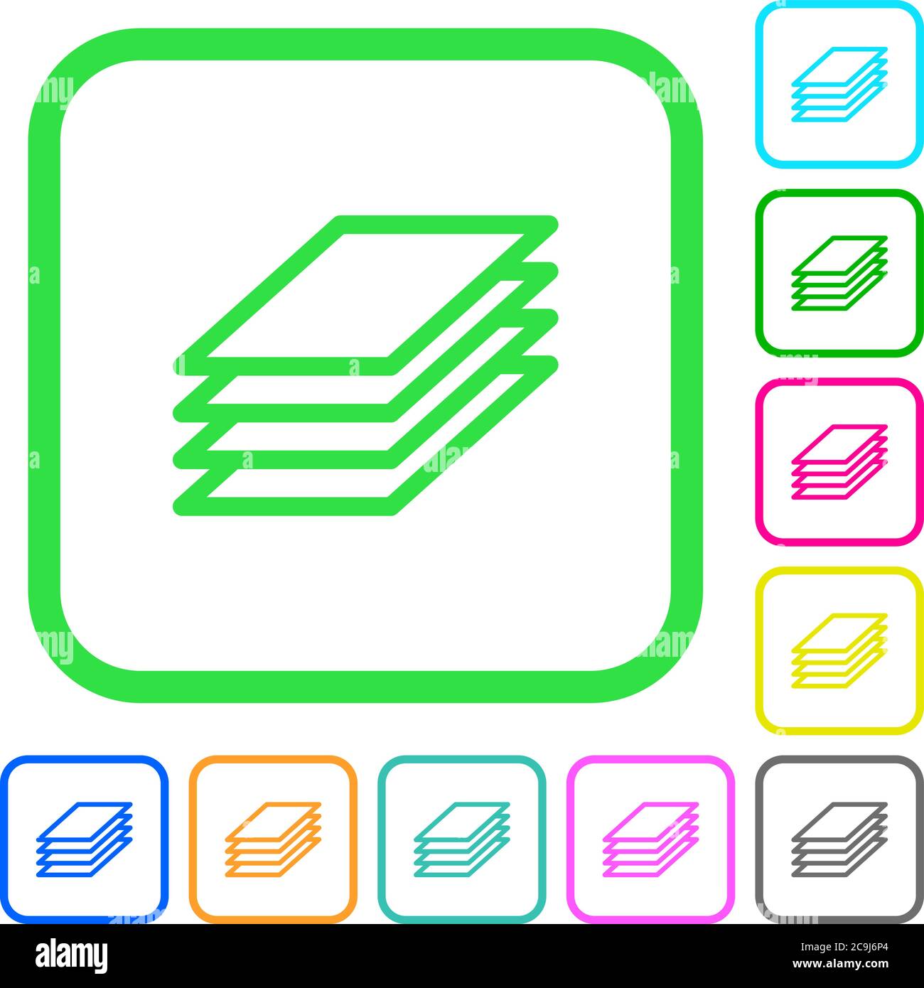 Printing papers vivid colored flat icons in curved borders on white ...