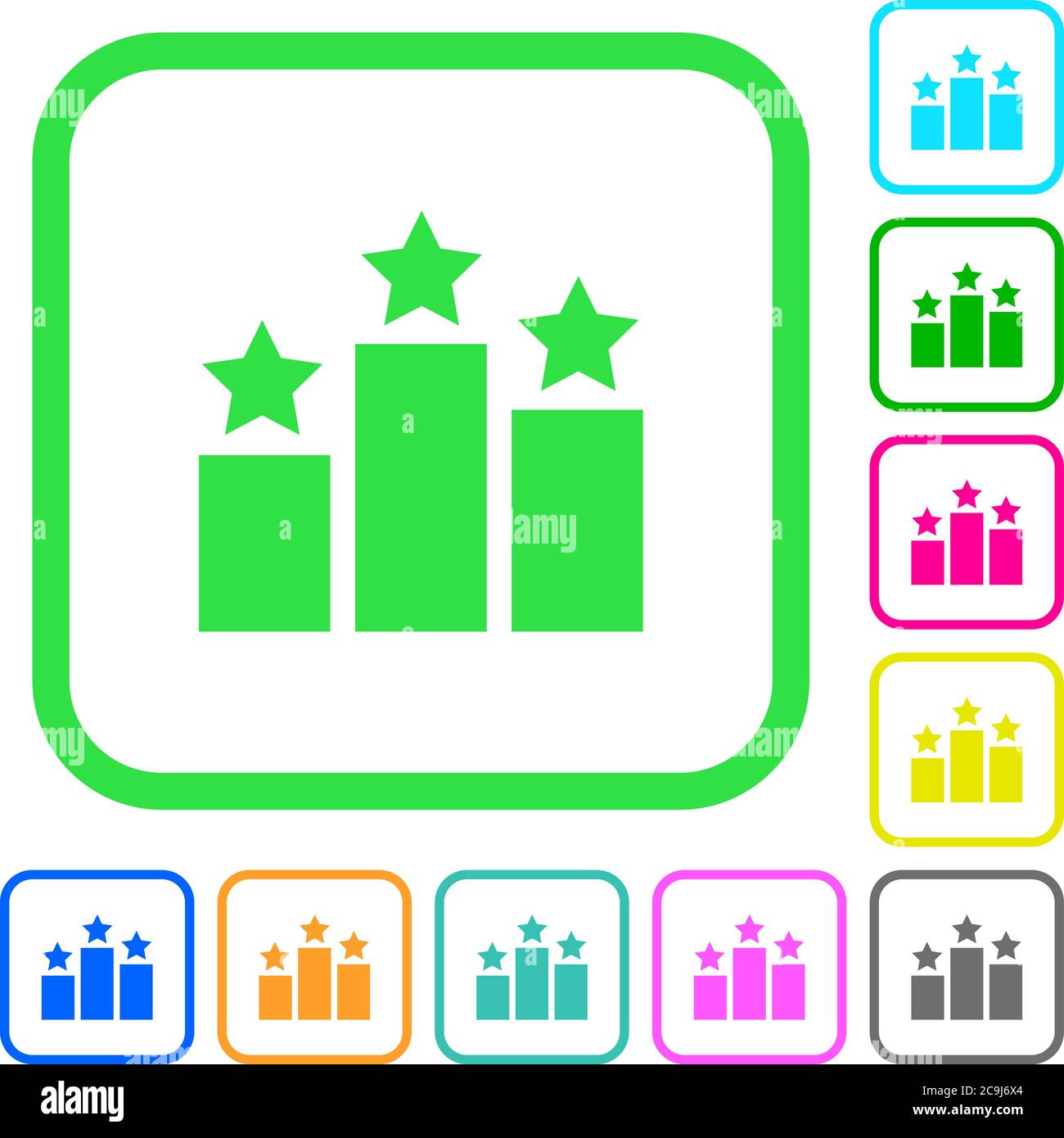 Ranking vivid colored flat icons in curved borders on white background ...