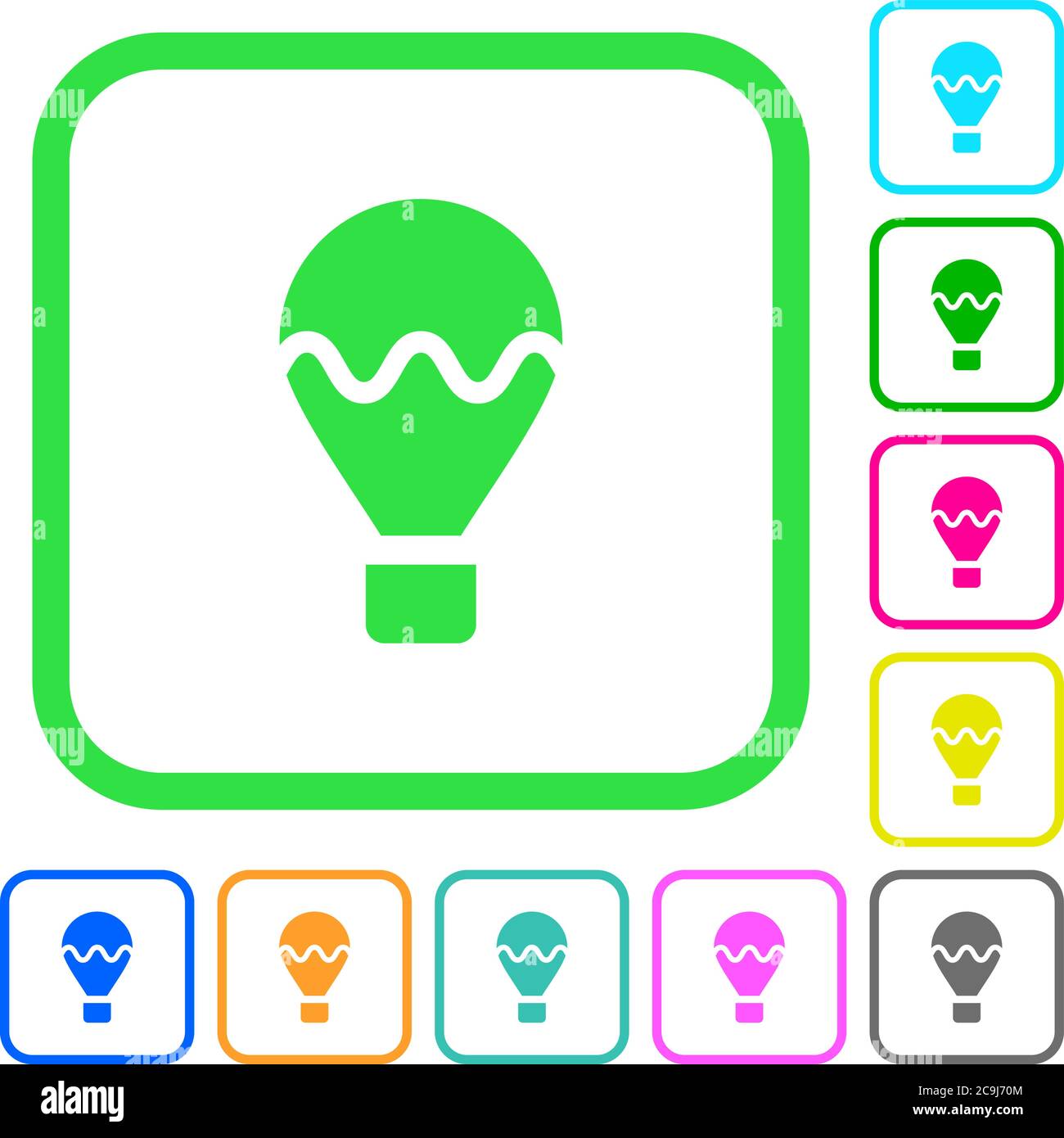 Air balloon vivid colored flat icons in curved borders on white ...