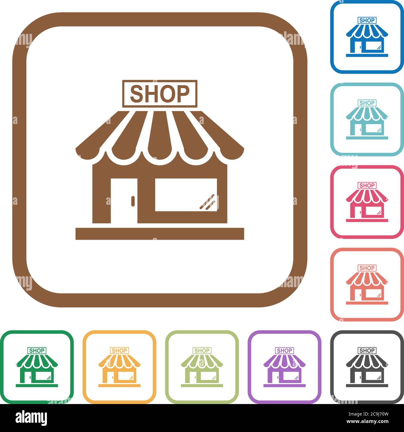 Store Front Simple Icons In Color Rounded Square Frames On White Background Stock Vector Image