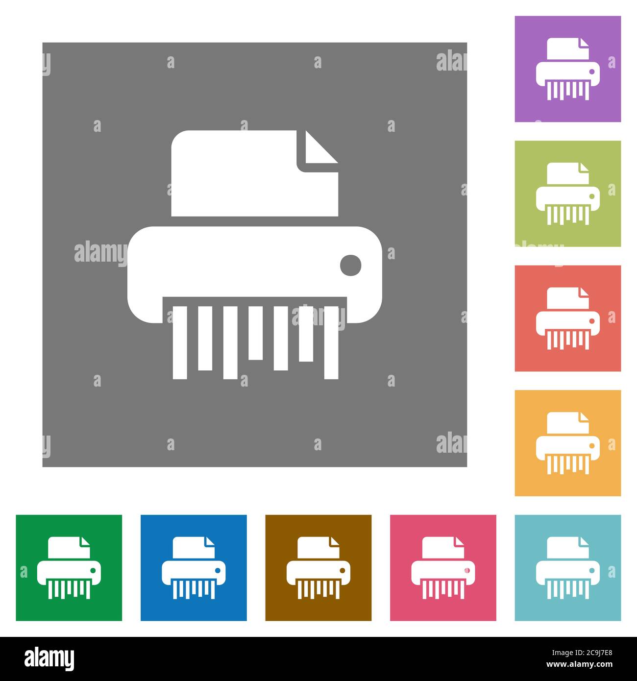 Office shredder flat icons on simple color square backgrounds Stock ...