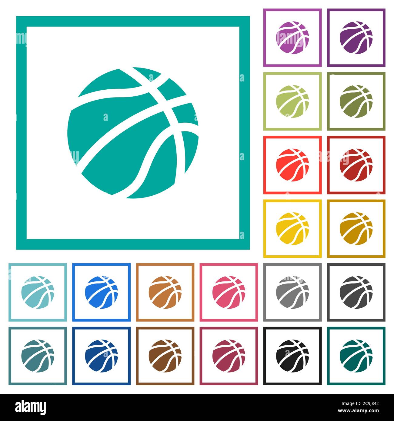 Basketball flat color icons with quadrant frames on white background ...