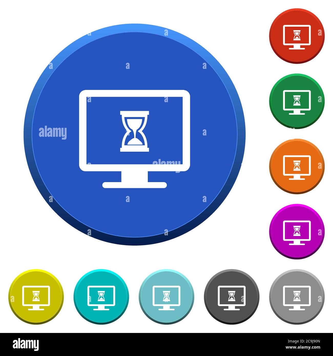 Busy computer round color beveled buttons with smooth surfaces and flat ...