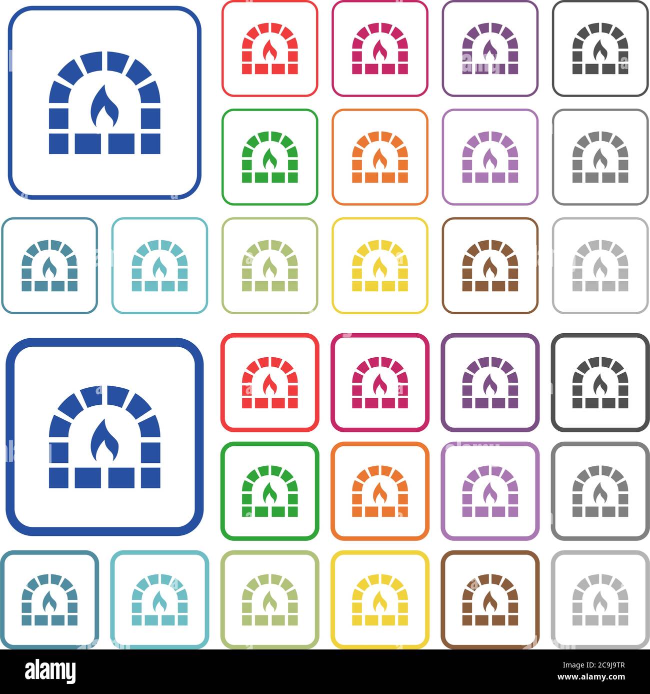 Stone oven color flat icons in rounded square frames. Thin and thick versions included Stock ...