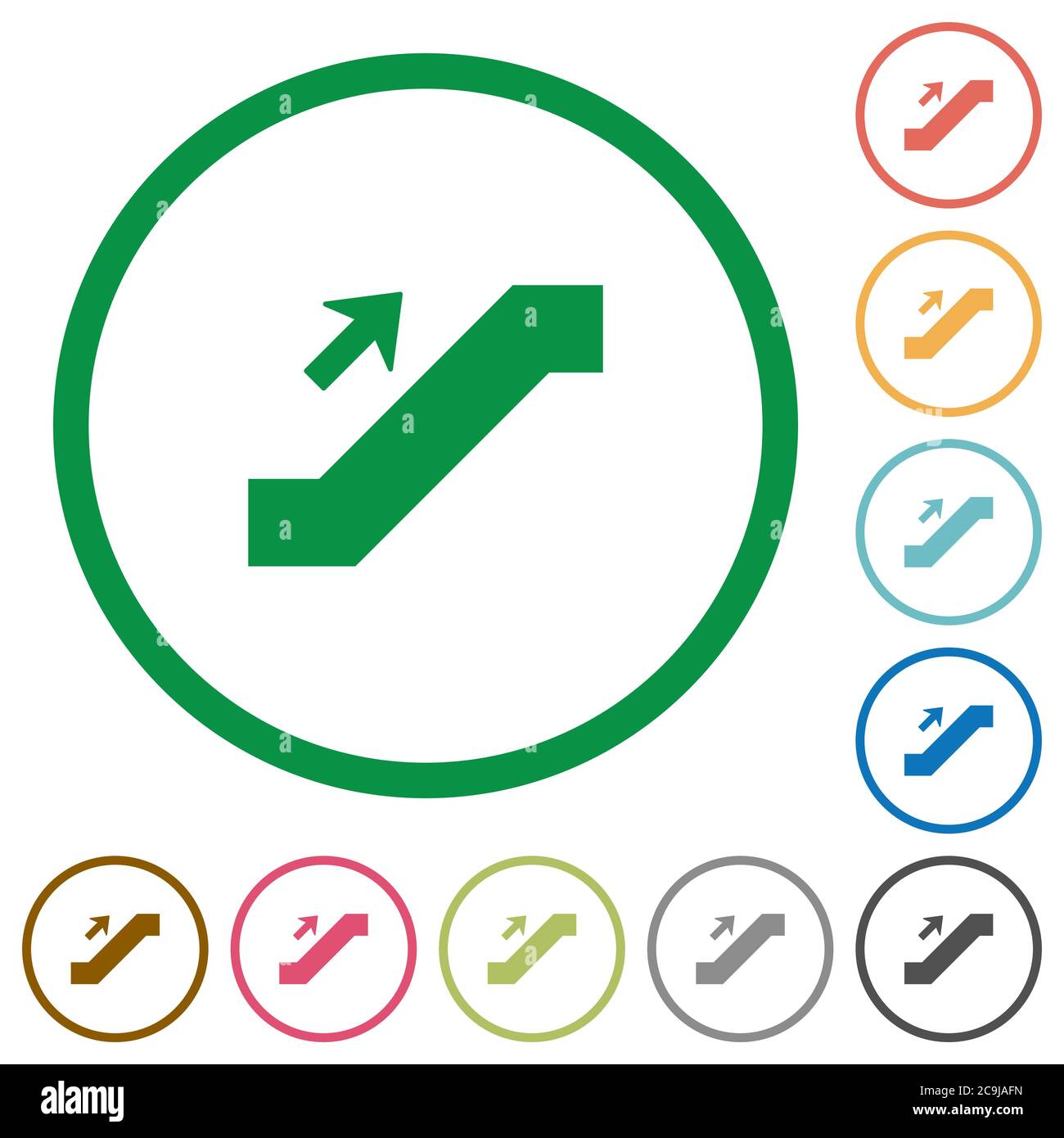Escalator up sign flat color icons in round outlines on white ...