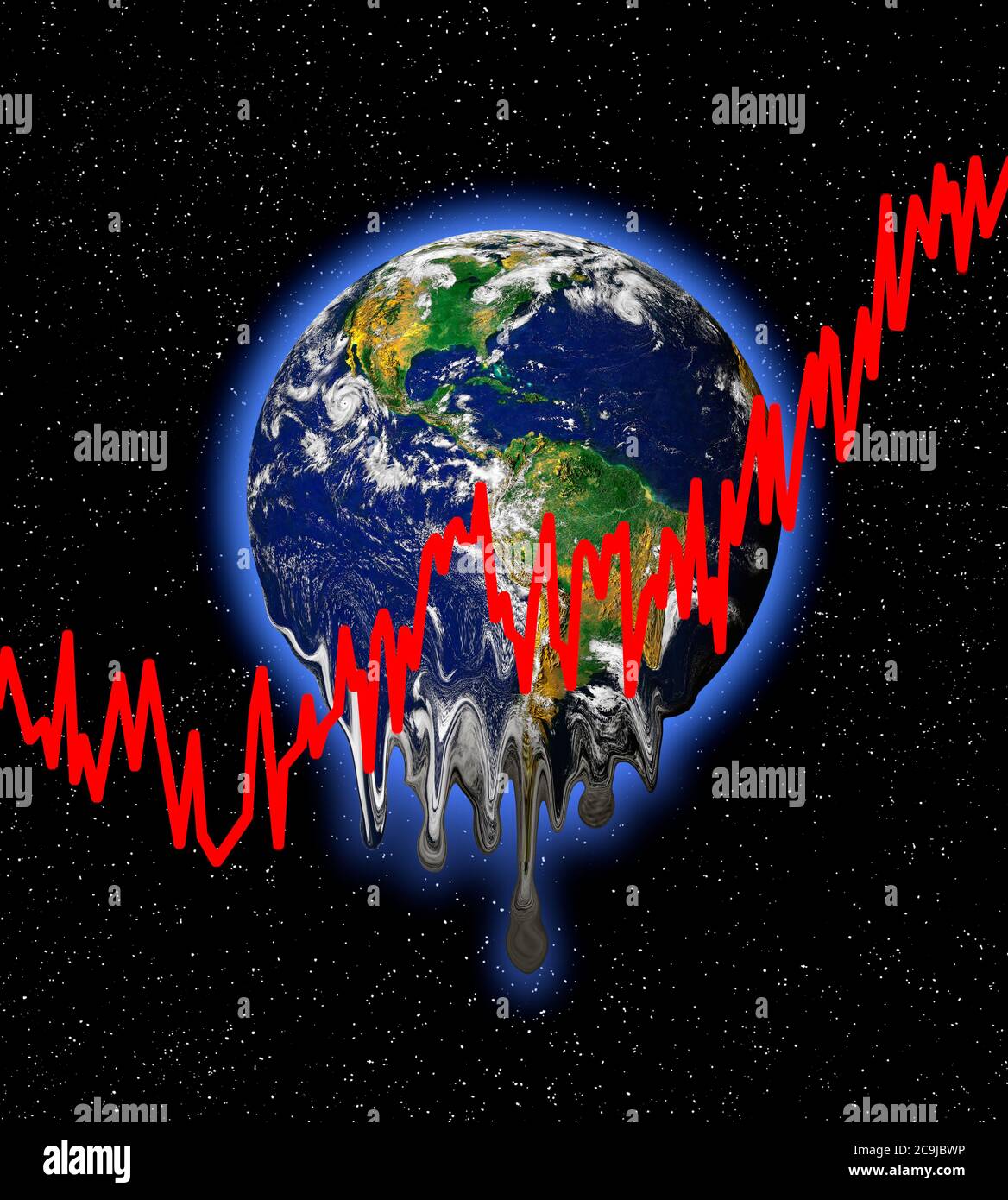 Planet earth with red graph lines, illustration Stock Photo - Alamy