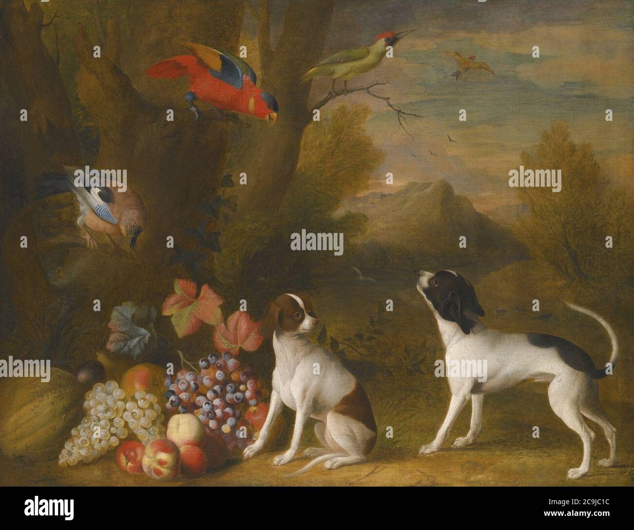 Jakob Bogdány Landscape with Exotic Birds and two Dogs Stock Photo - Alamy