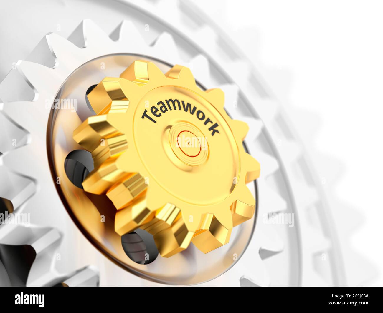 Teamwork concept, gold gear wheel close-up. 3d illustration Stock Photo ...