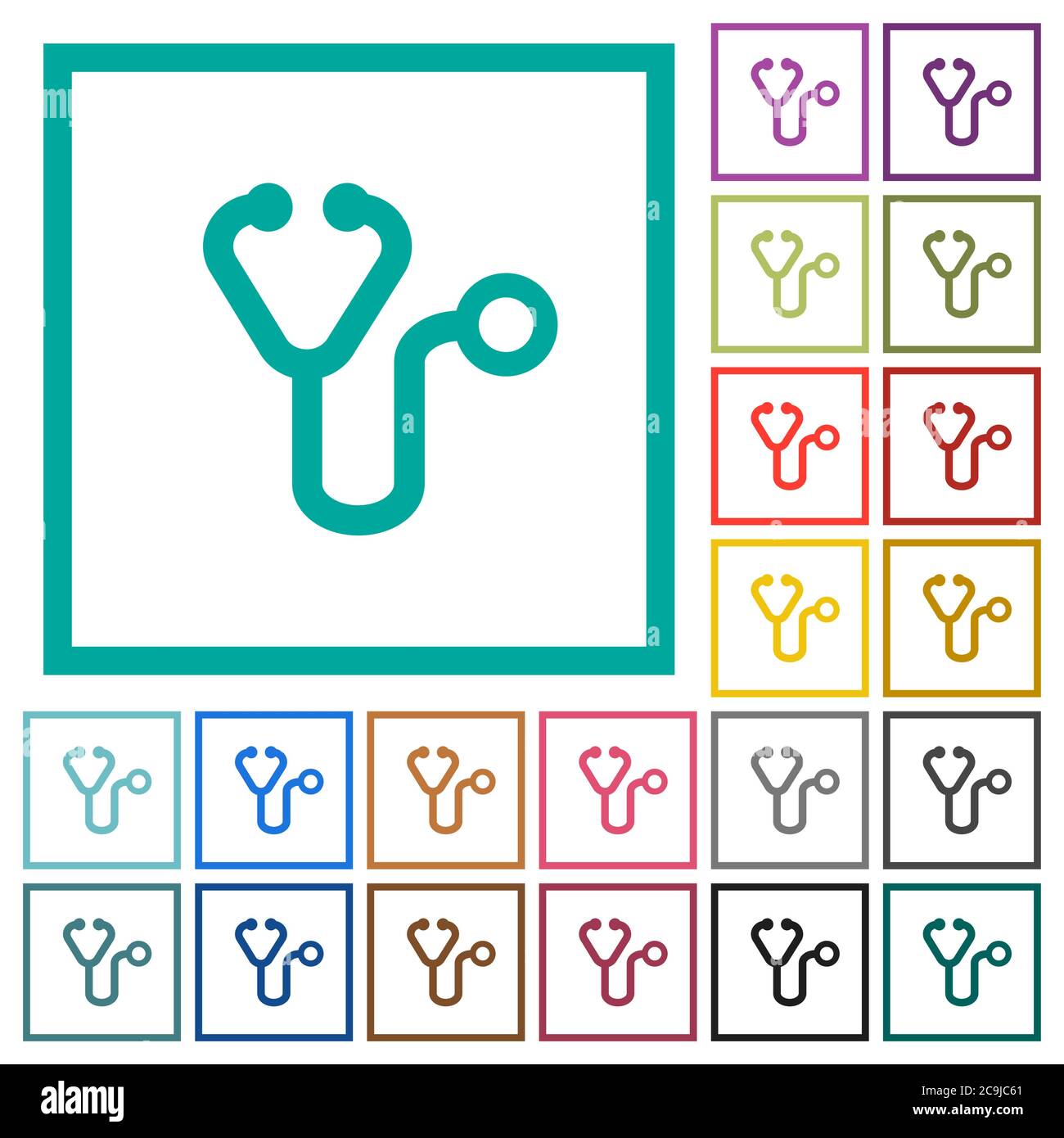 Stethoscope flat color icons with quadrant frames on white background ...