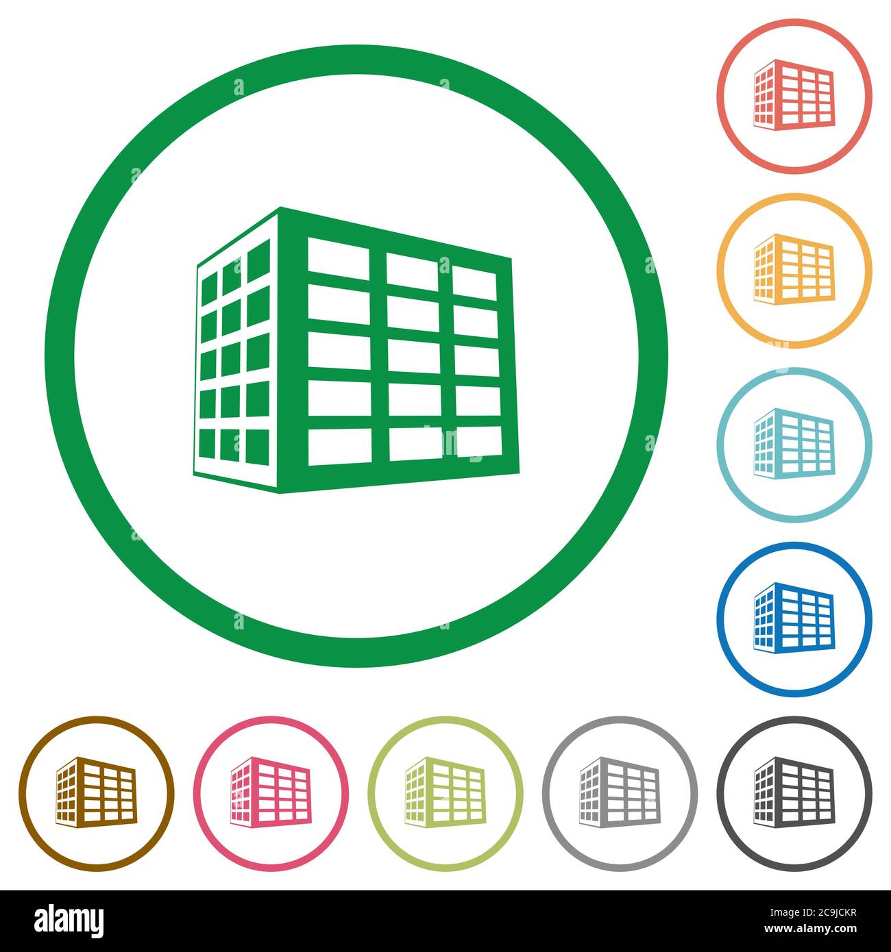 Office block flat color icons in round outlines on white background ...