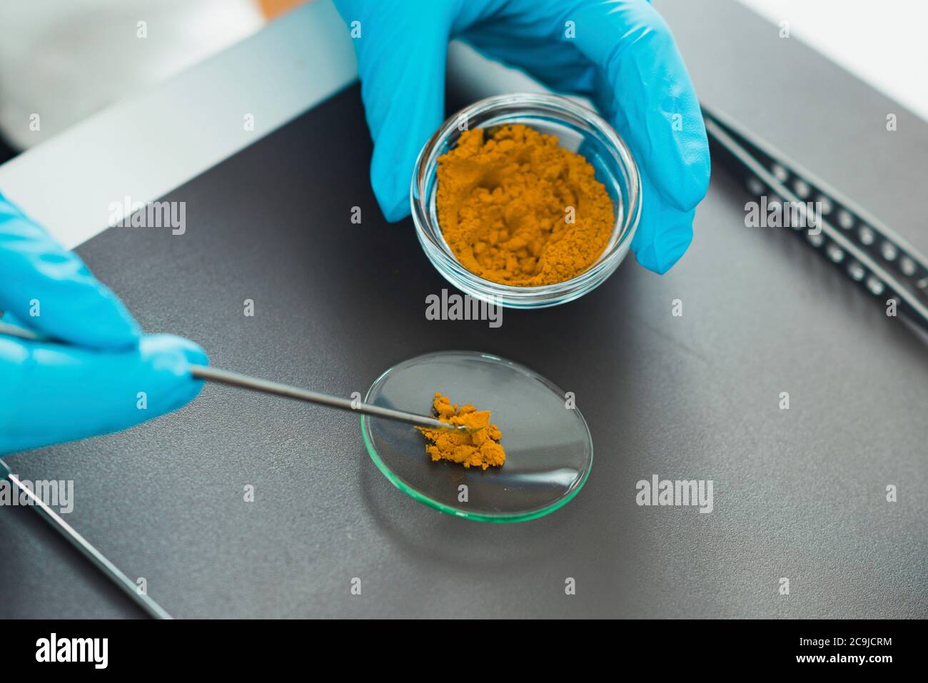 Quality control expert inspecting turmeric in the laboratory Stock ...