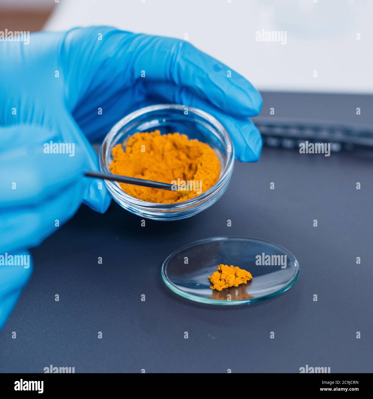 Quality control expert inspecting turmeric in the laboratory Stock ...