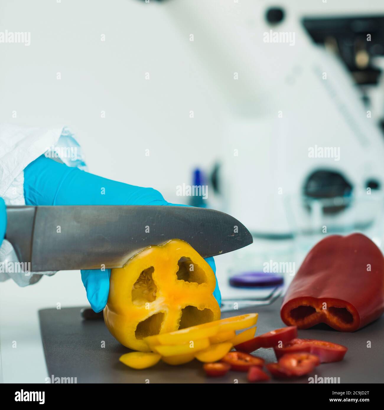 Quality control food safety inspector working with vegetables in a ...