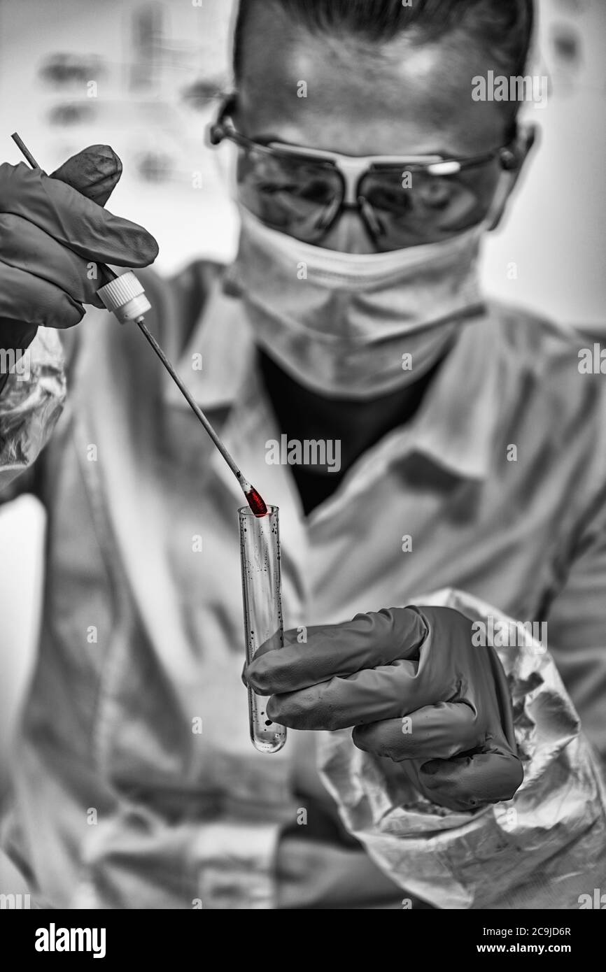 Forensic science expert collecting DNA from blood stain Stock Photo - Alamy Forensic science expert collecting DNA from blood stain Stock Photo - Alamy