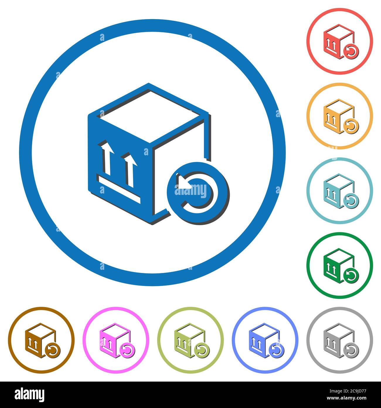 Package return flat color vector icons with shadows in round outlines on white background Stock ...