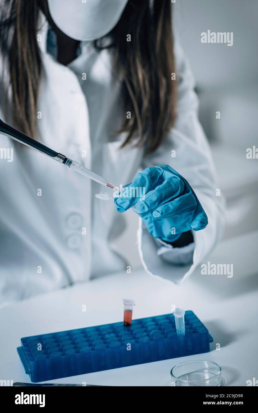 Forensic Science in Lab. Forensic Scientist examining DNA evidence ...