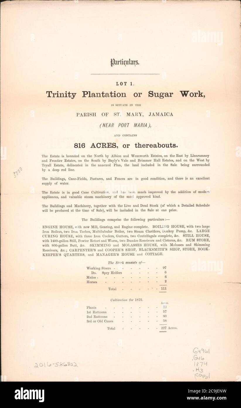 Jamaica, particulars and conditions of sale of valuable Sugar Estate ...