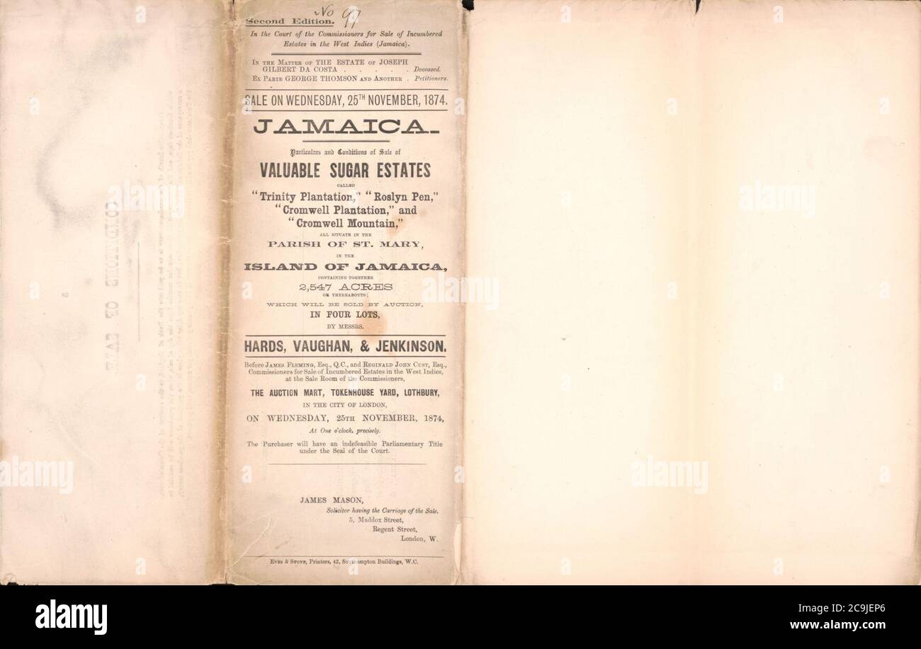 Jamaica, particulars and conditions of sale of valuable Sugar Estate ...