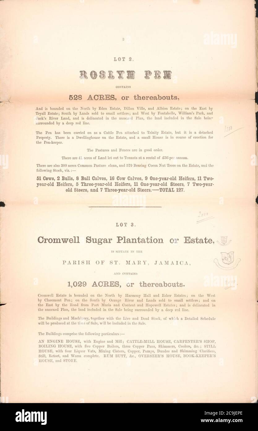 Jamaica, particulars and conditions of sale of valuable Sugar Estate ...
