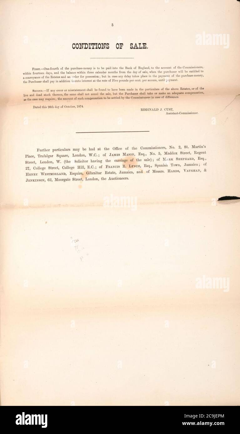 Jamaica, particulars and conditions of sale of valuable Sugar Estate ...