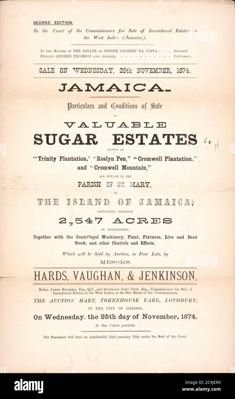 Jamaica, particulars and conditions of sale of valuable Sugar Estate ...