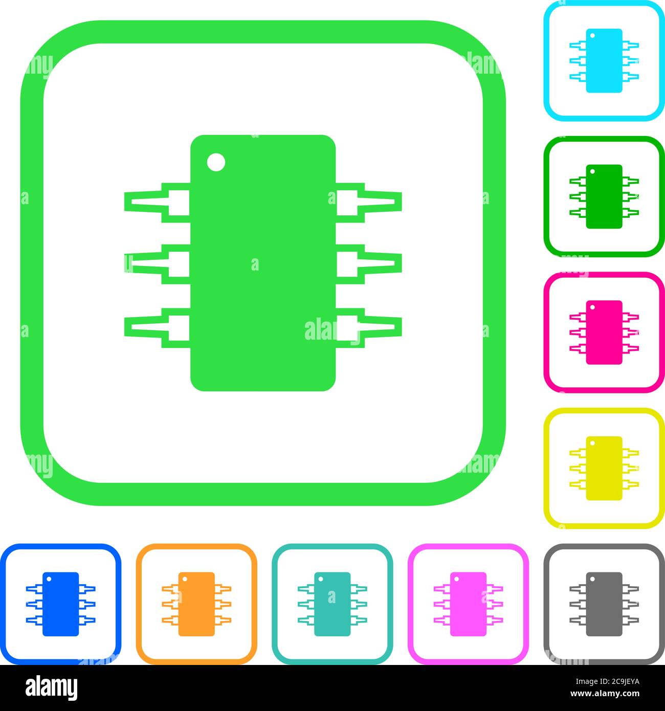 Integrated circuit vivid colored flat icons in curved borders on white ...