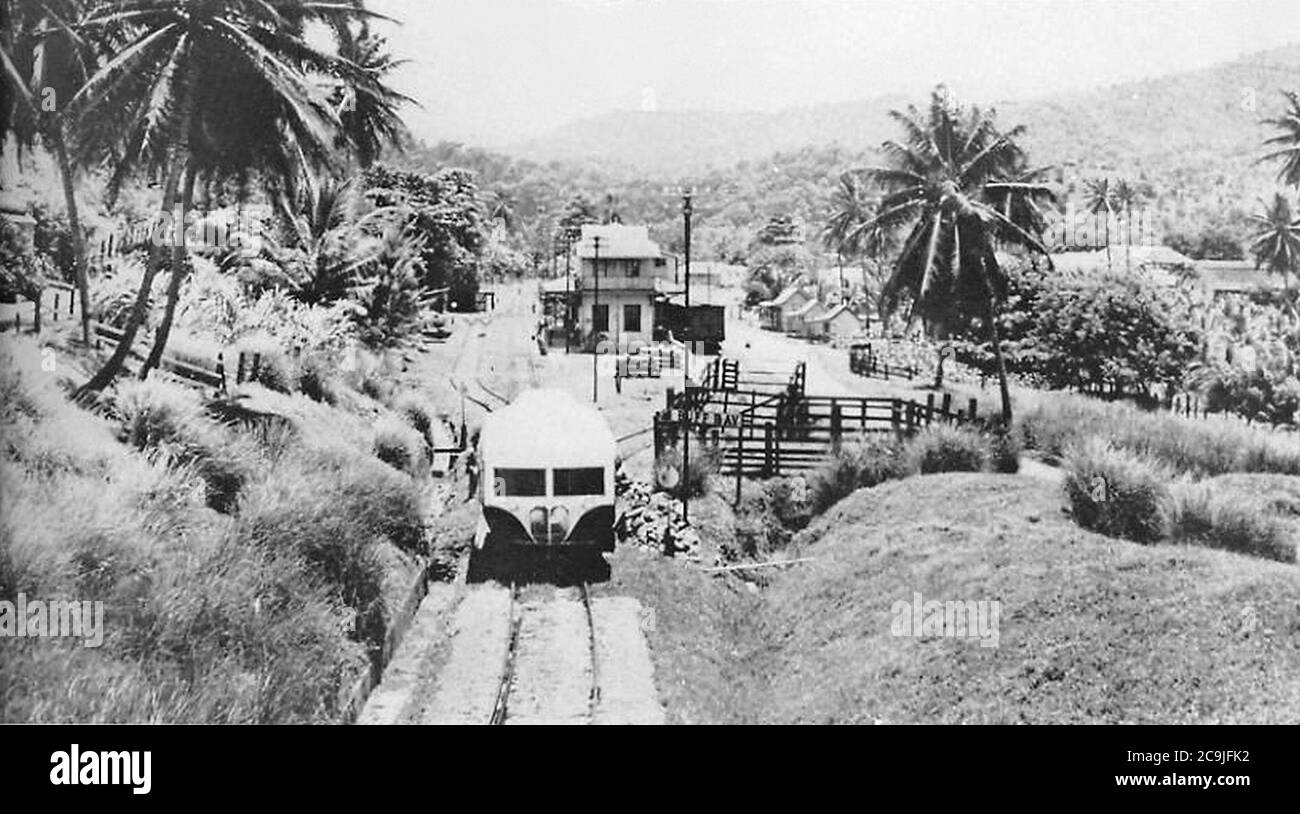 Jamaican railroad with railcar and station 1960 Stock Photo - Alamy