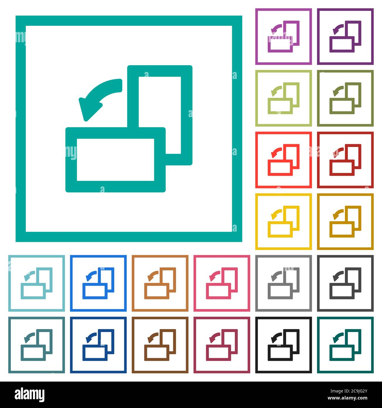 Rotate left flat color icons with quadrant frames on white background ...