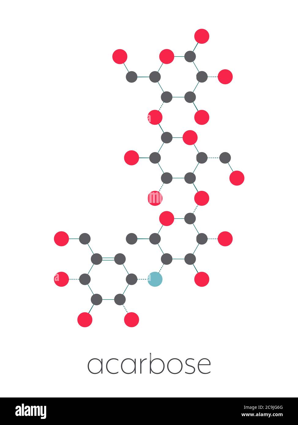 Acarbose diabetes drug molecule. Blocks carbohydrate digestion by ...