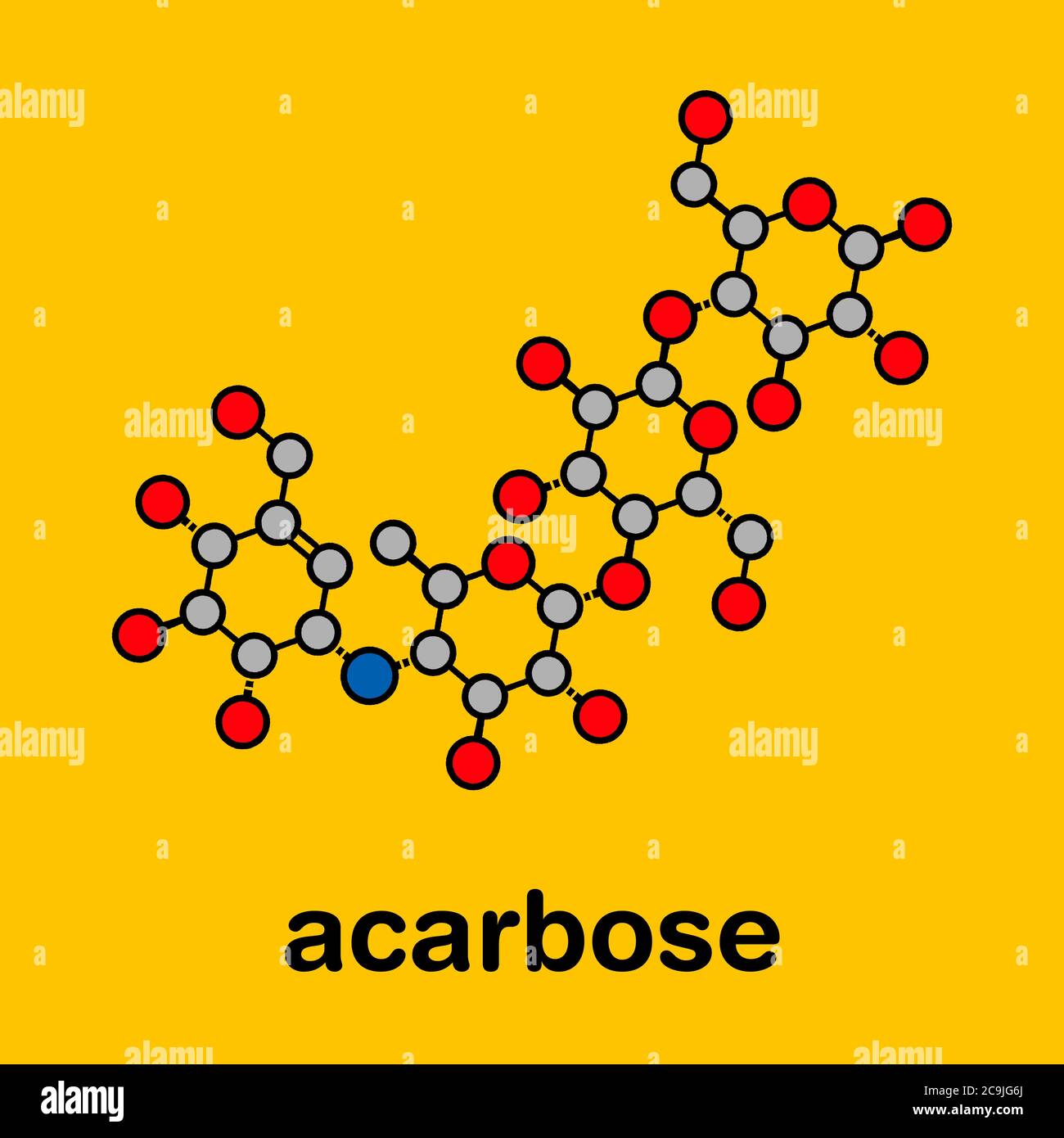Acarbose diabetes drug molecule. Blocks carbohydrate digestion by ...