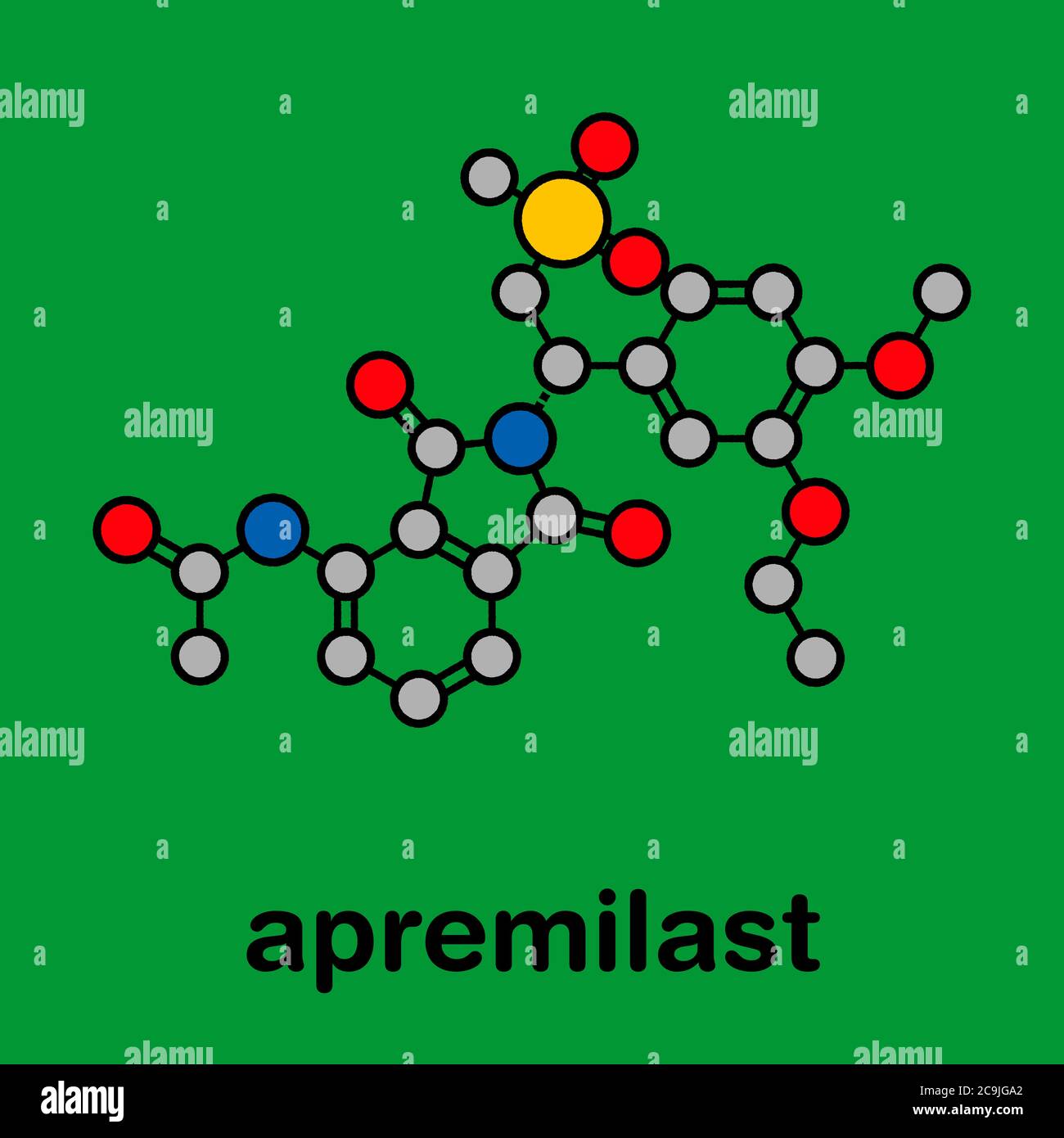 Apremilast investigational psoriasis drug molecule. Stylized skeletal ...