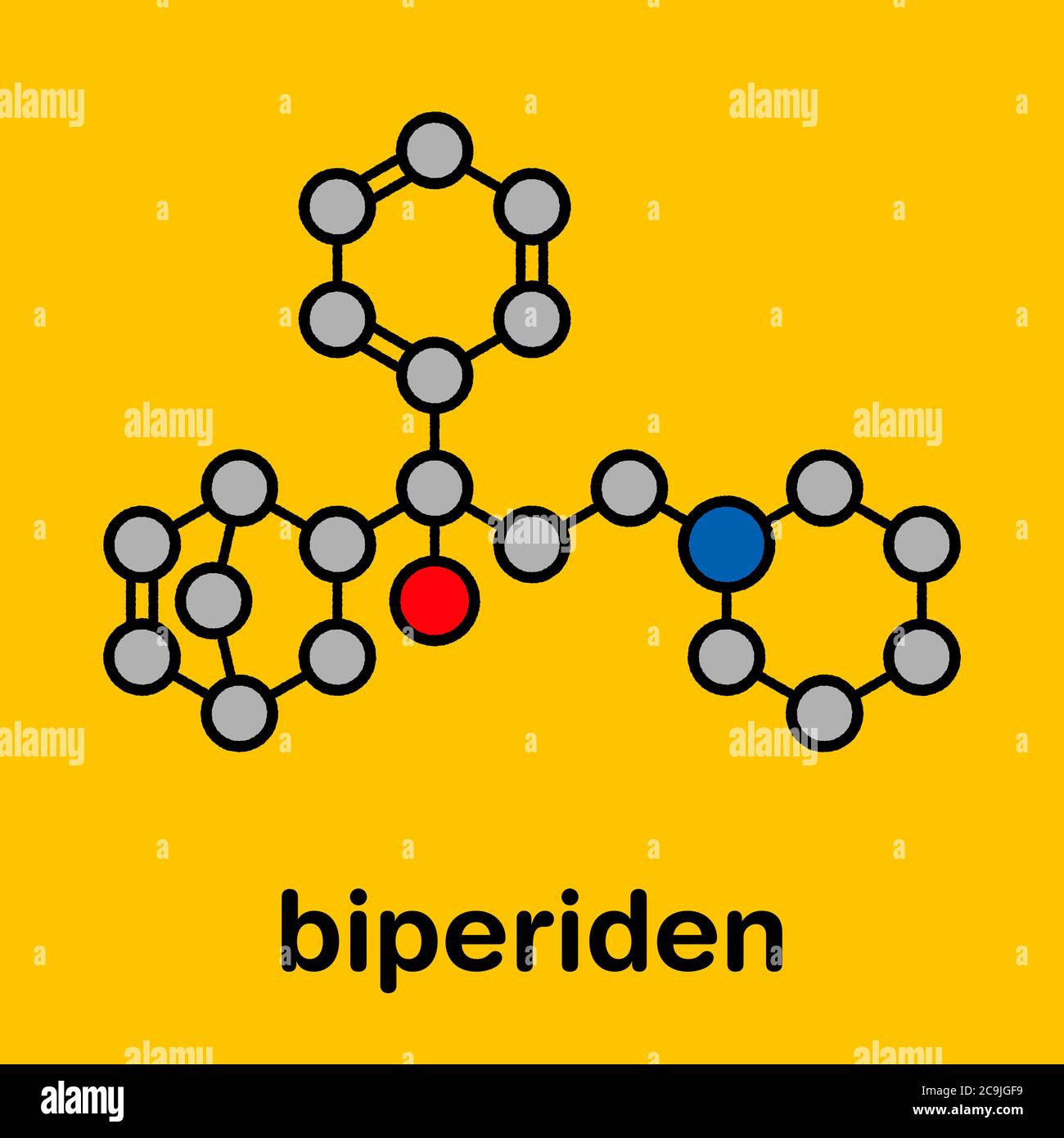 Biperiden Parkinson's disease drug molecule. Stylized skeletal formula ...
