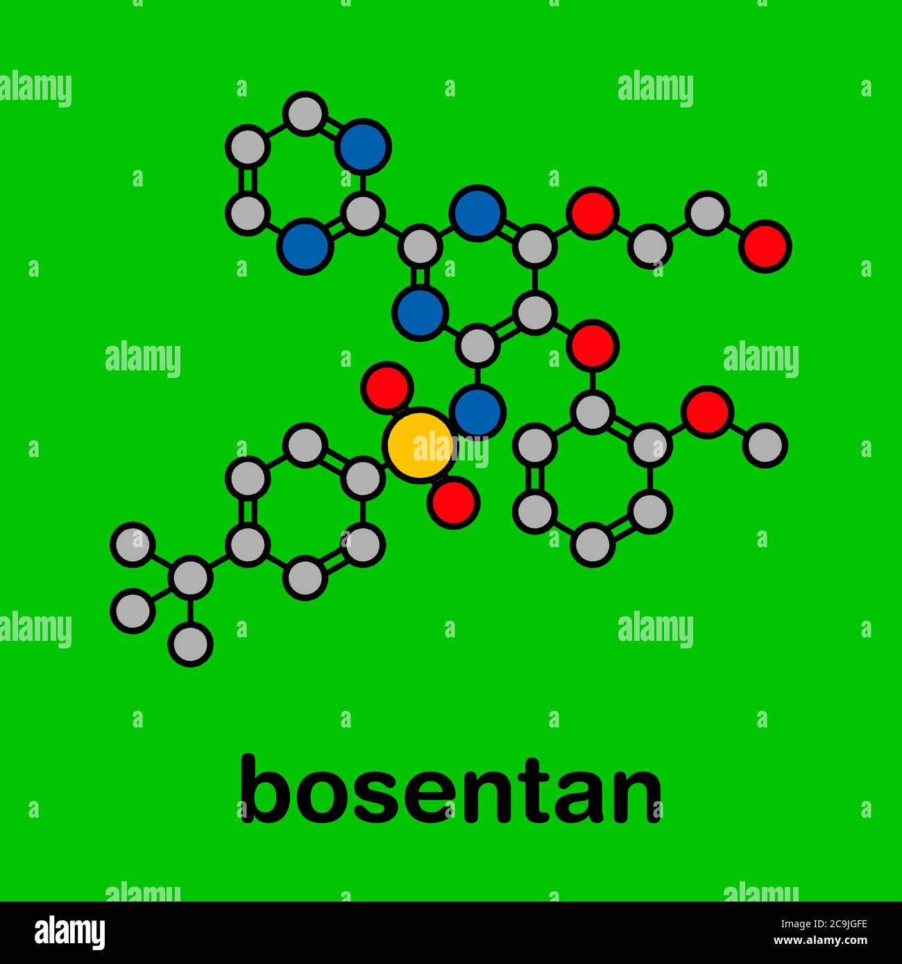 Bosentan pulmonary artery hypertension (PAH) drug molecule. Stylized ...
