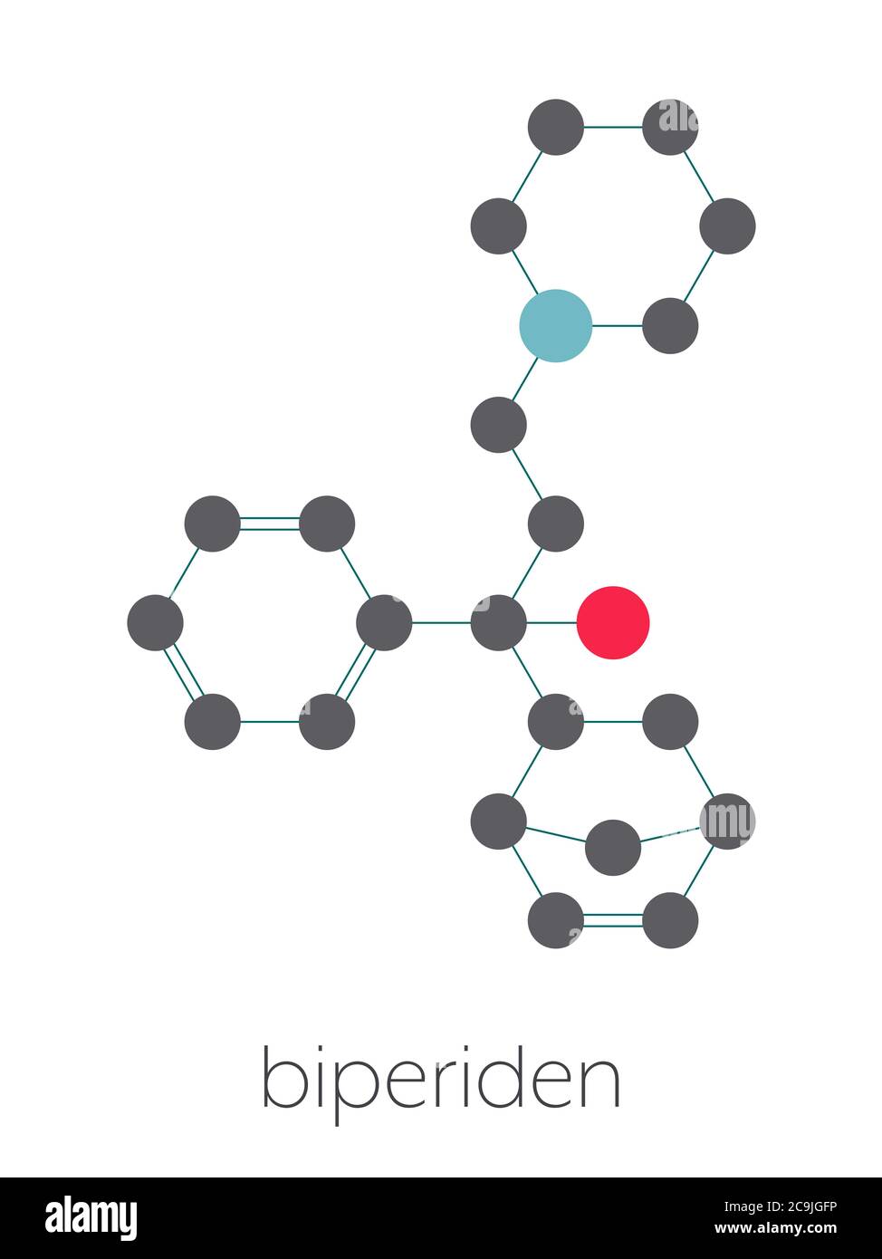 Biperiden Parkinson's disease drug molecule. Stylized skeletal formula ...