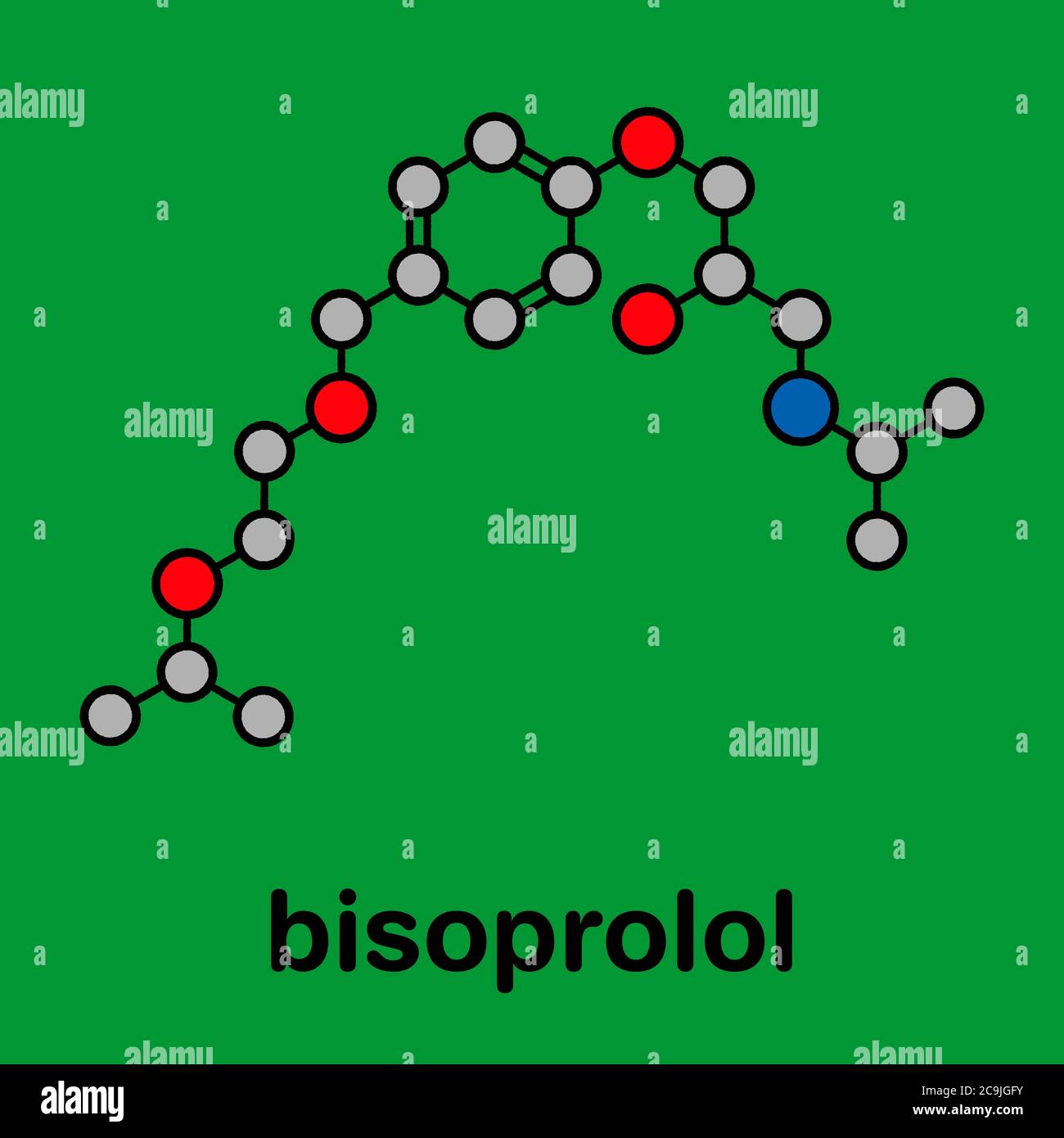 Bisoprolol beta blocker drug molecule. Used to treat high blood ...