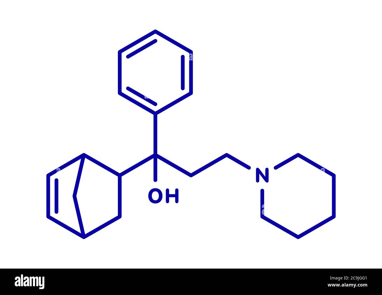 Biperiden Parkinson's disease drug molecule. Blue skeletal formula on ...