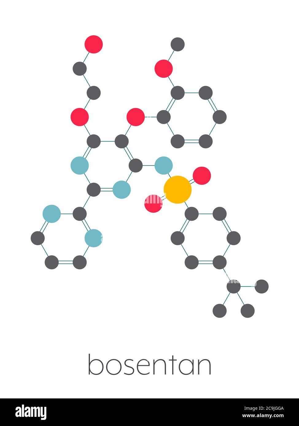 Bosentan pulmonary artery hypertension (PAH) drug molecule. Stylized ...
