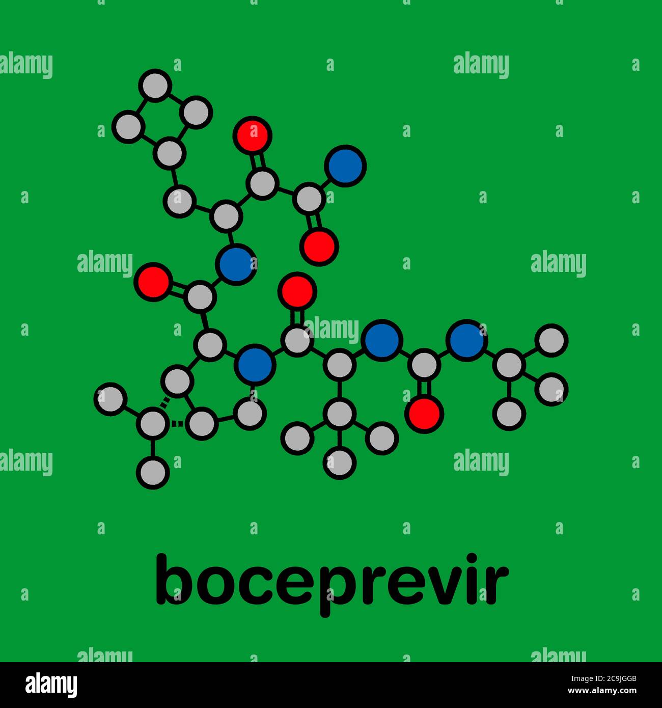 Boceprevir hepatitis C virus (HCV) drug molecule. Stylized skeletal ...