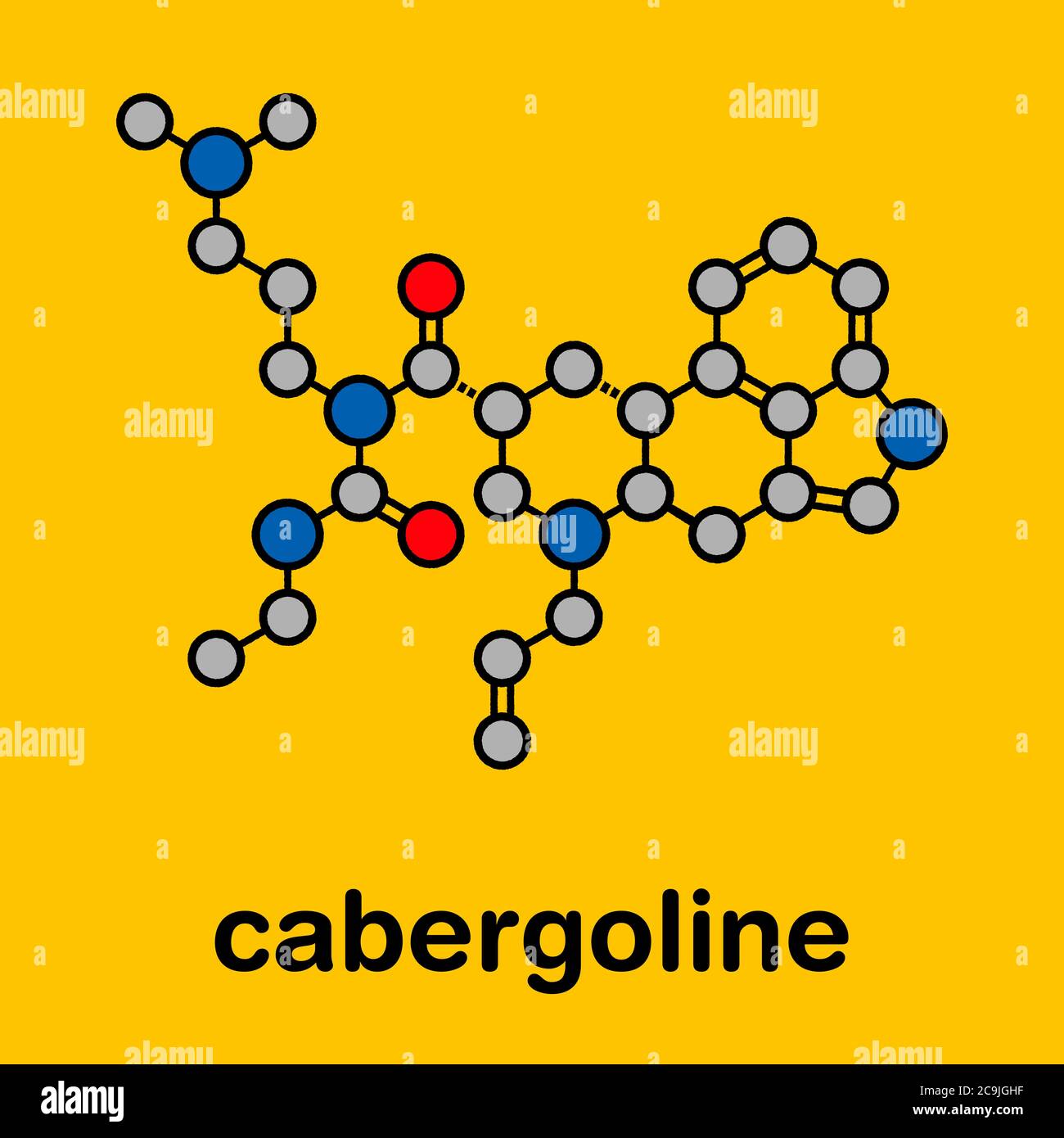 Cabergoline drug molecule. Used in Parkinson's disease and other ...