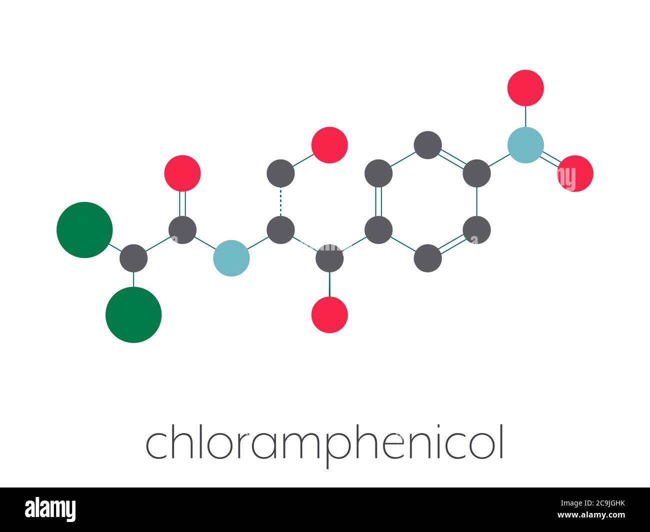 Chloramphenicol antibiotic drug molecule. Stylized skeletal formula ...