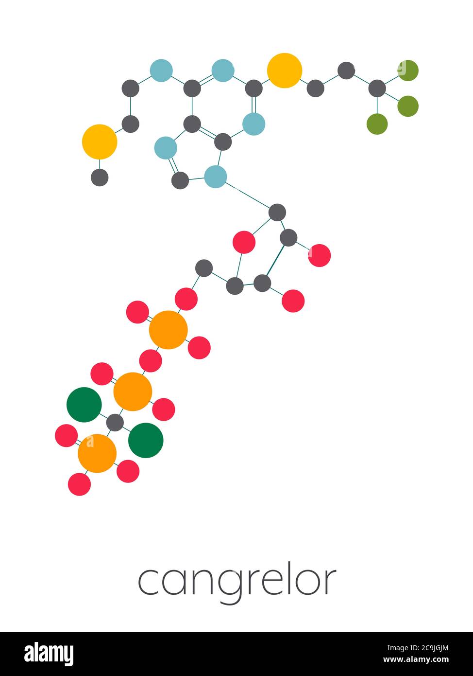 Cangrelor antiplatelet drug molecule. Stylized skeletal formula ...