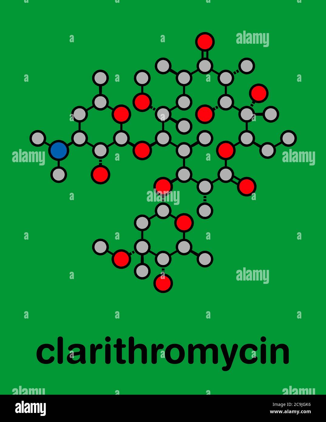 Clarithromycin antibiotic drug (macrolide class) molecule. Stylized ...