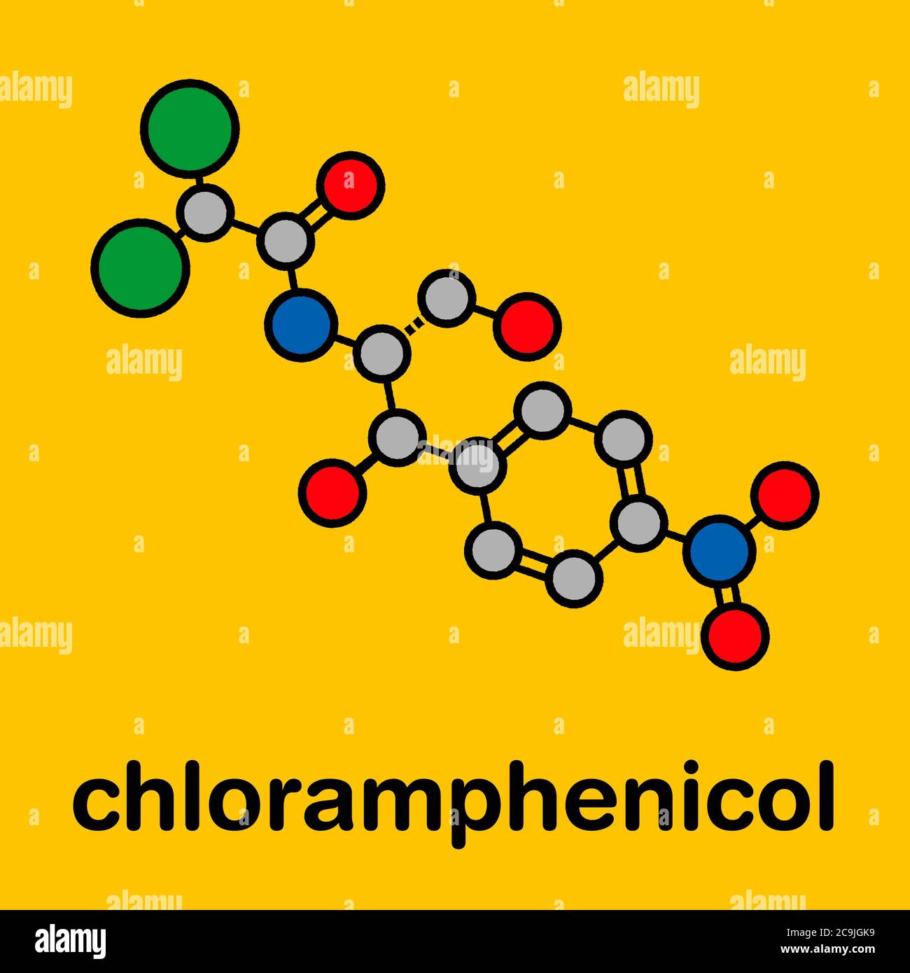 Chloramphenicol antibiotic drug molecule. Stylized skeletal formula ...