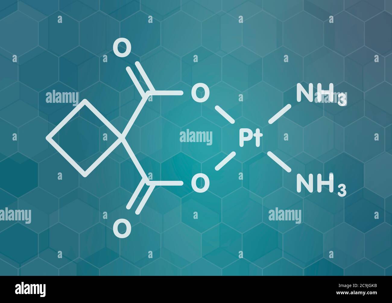 Carboplatin cancer chemotherapy drug molecule. White skeletal formula ...