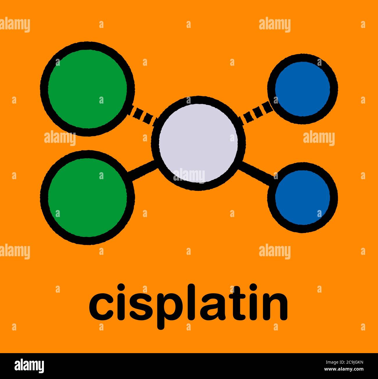 Cisplatin cancer chemotherapy drug molecule. Stylized skeletal formula ...