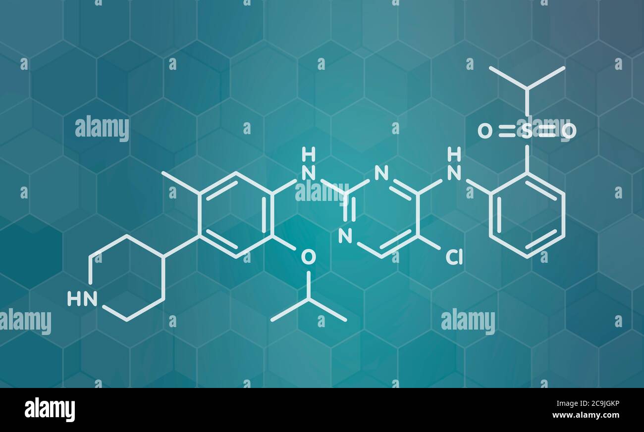 Ceritinib cancer drug molecule. ALK inhibitor used in treatment of ...