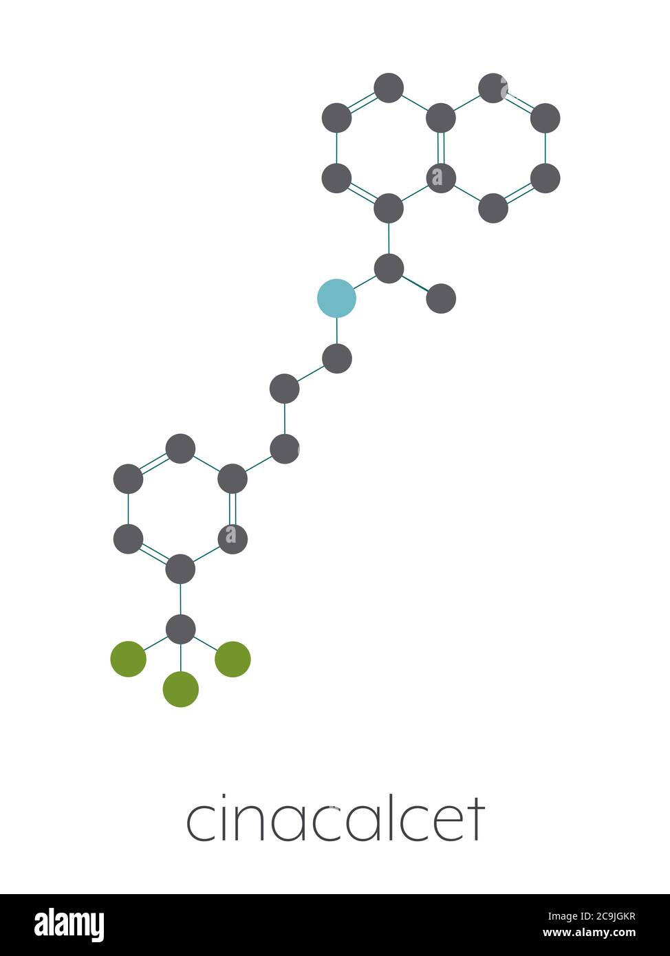 Cinacalcet hyperparathyroidism drug molecule. Stylized skeletal formula ...